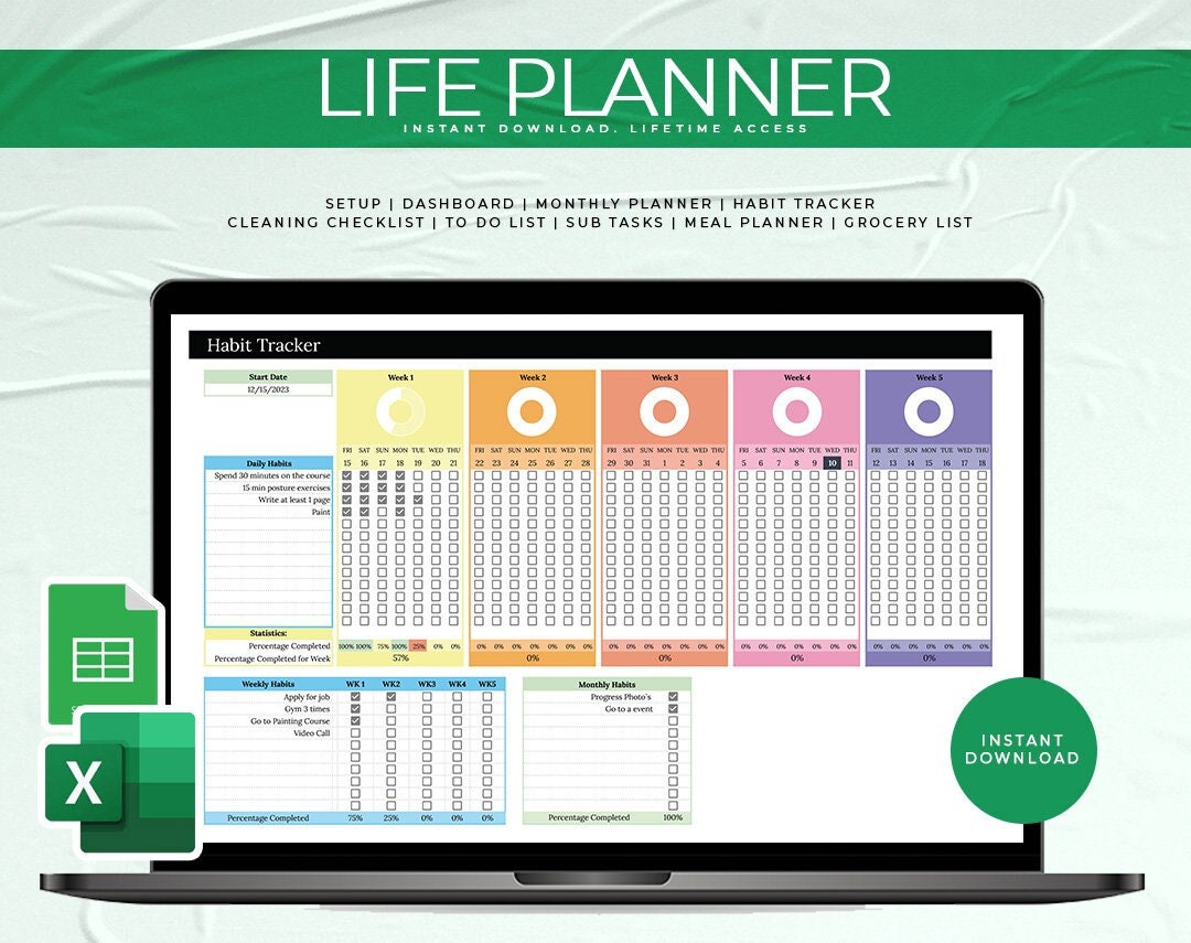 Digital Life Planner for Google Sheets, Life Planner Excel Spreadsheet, Daily to Do List Task ...