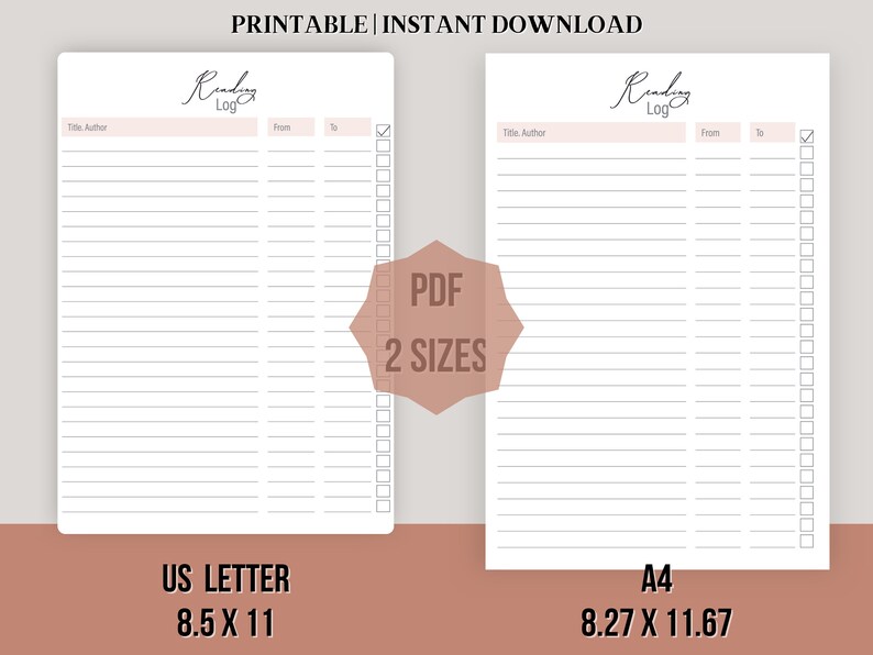 Reading Log Printable Journal, Book Review Journal, Bookshelf Book ...