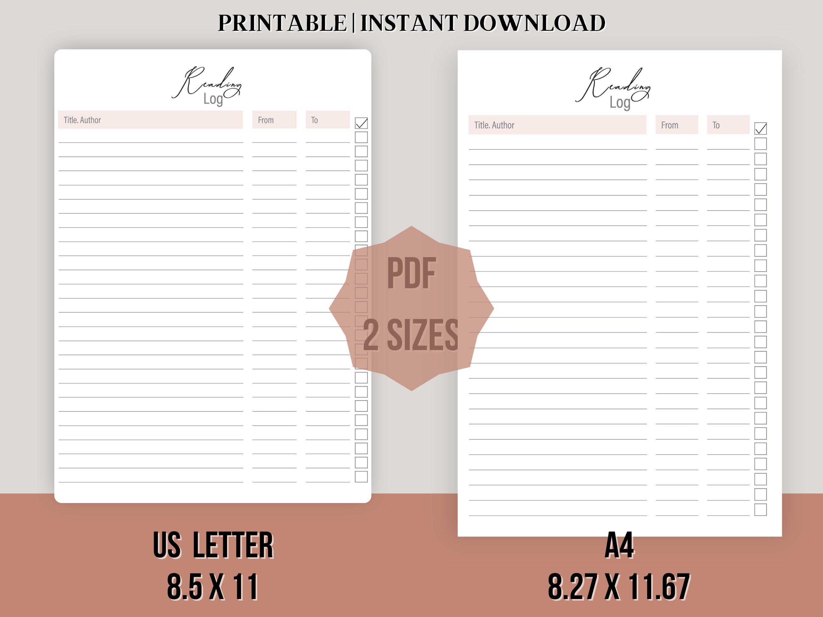 Reading Log Printable Journal, Book Review Journal, Bookshelf Book ...