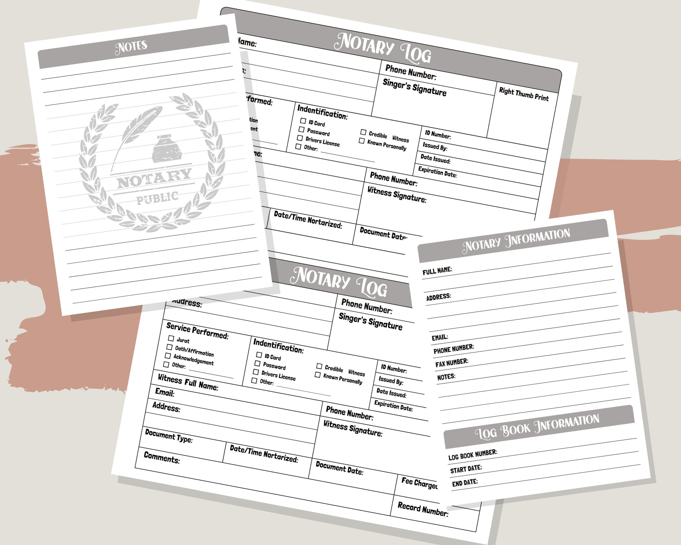 Printable Notary Log Journal for Notary Public Notary Record - Etsy