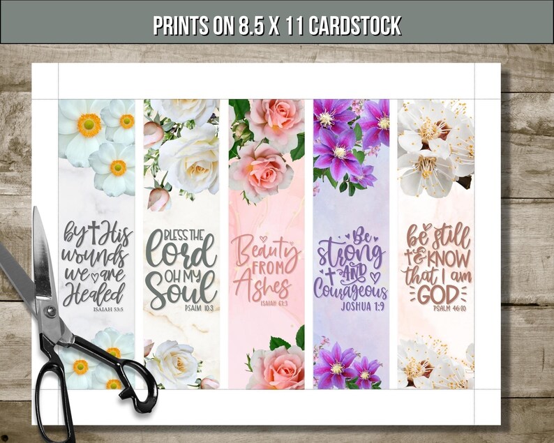 Floral Bible Verse Bookmarks: Scripture Watercolor Set (digital ...