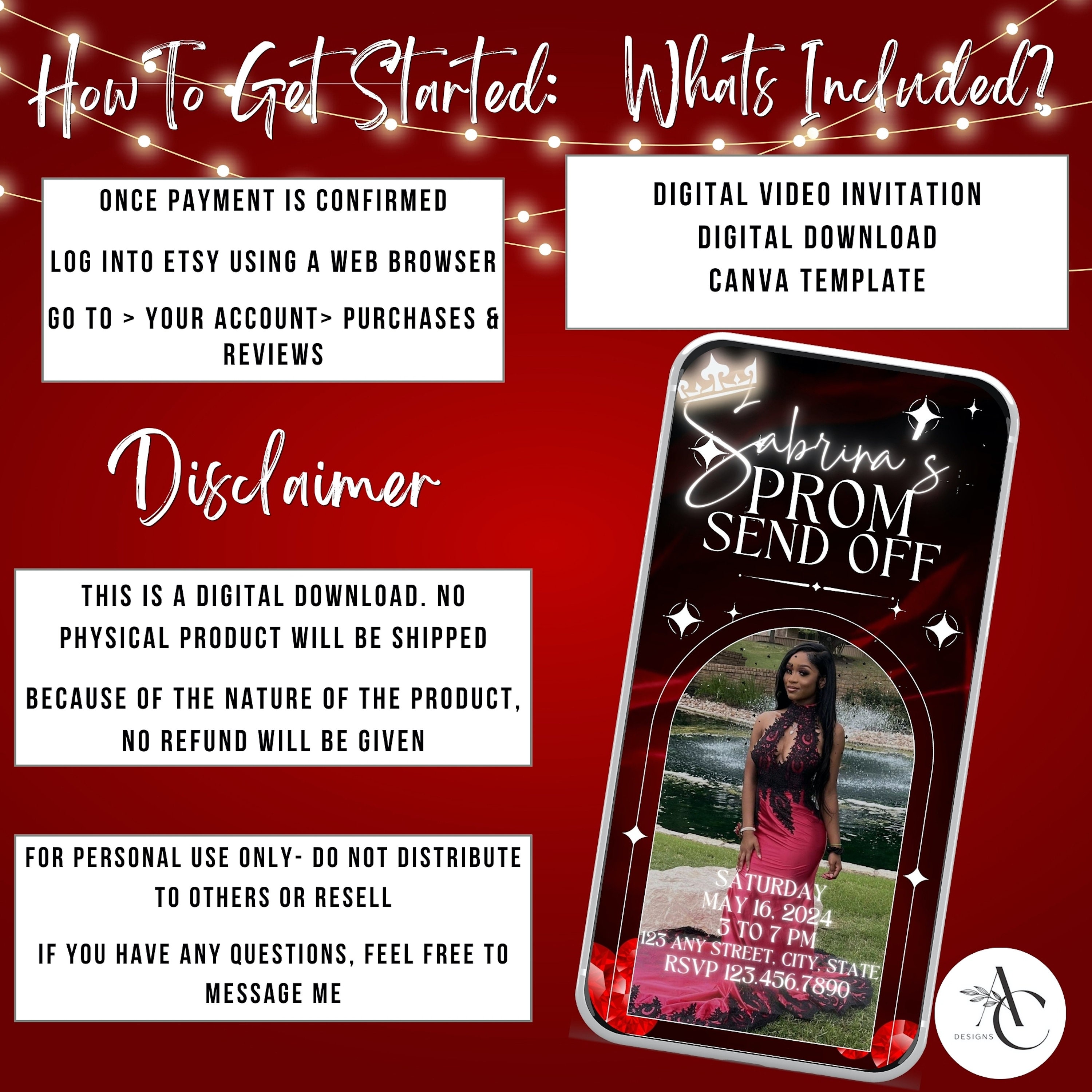 Animated Red Prom Send off Video Invitation, Digital Prom Party ...