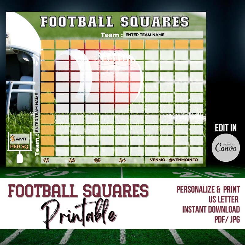 Free Football Squares Printable - Etsy
