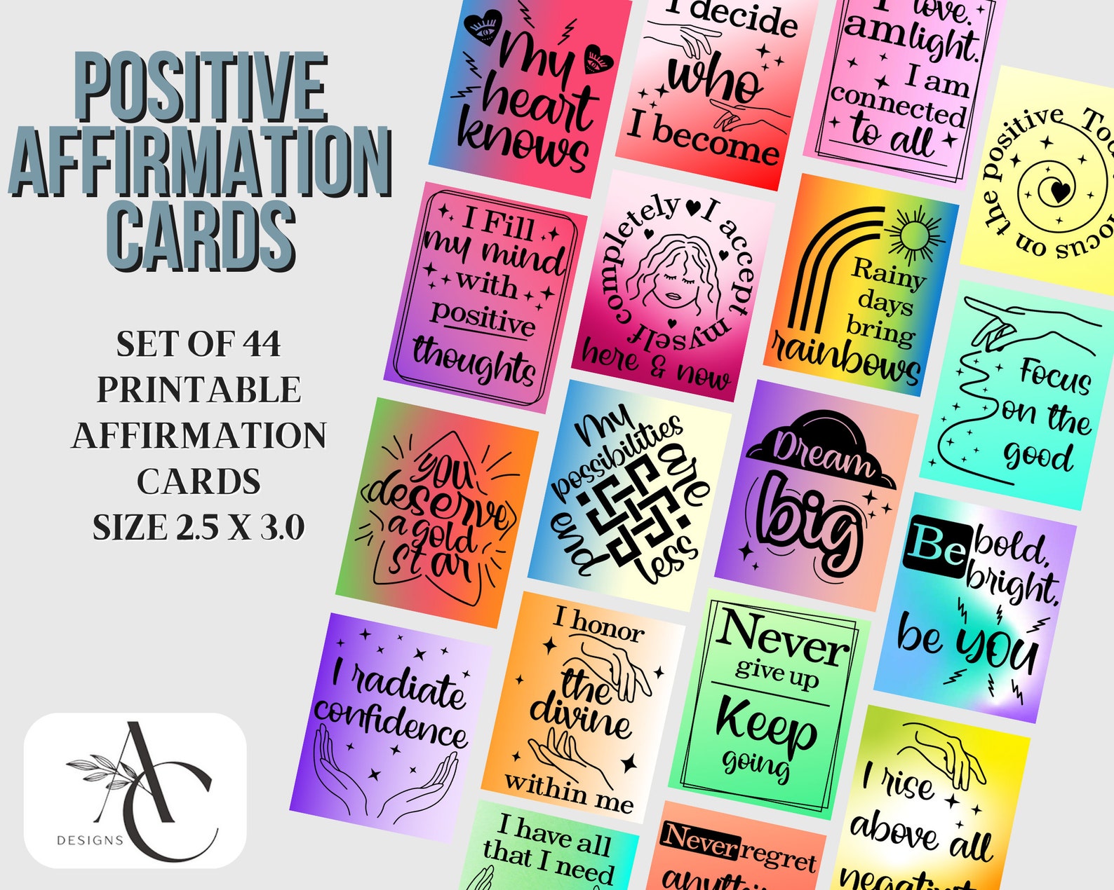 Printable Daily Positive Affirmation Cards for Self Love Healing ...