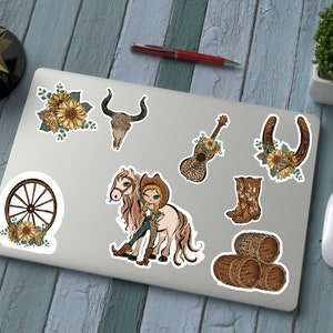 Country Western Printable Sticker Sheet, Print and Cut Cowgirl Sticker ...