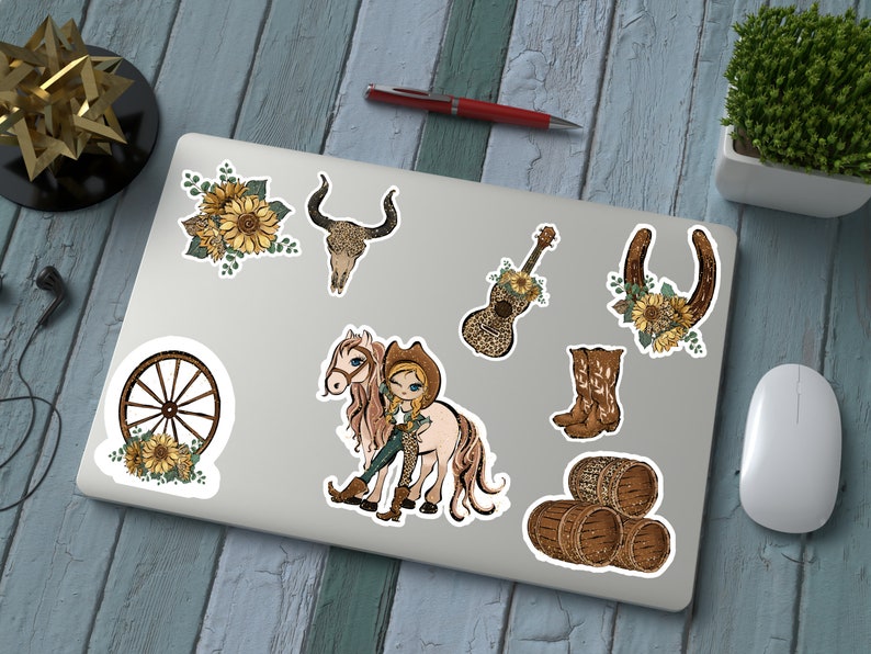Country Western Printable Sticker Sheet Print and Cut Cowgirl - Etsy