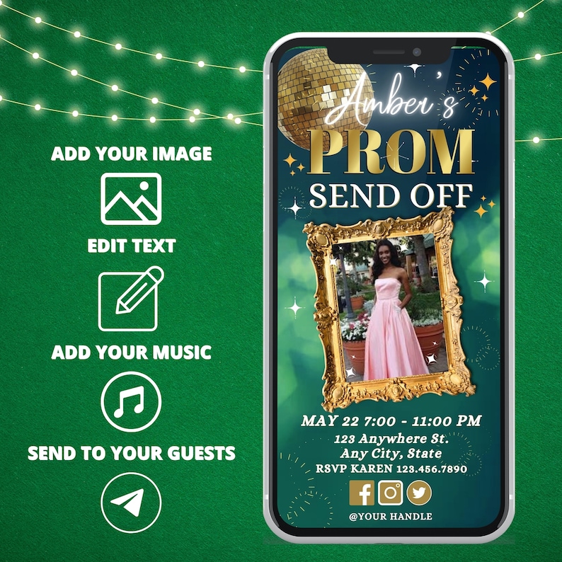 Animated Green Prom Send off Video Invitation, Digital Prom Party ...