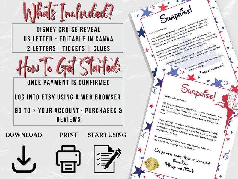Disney Cruise Trip Reveal Bundle, Scavenger Hunt, Editable Tickets ...