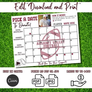 Football Calendar Fundraiser: Pick a Date, Pay for Day (PDF Template ...