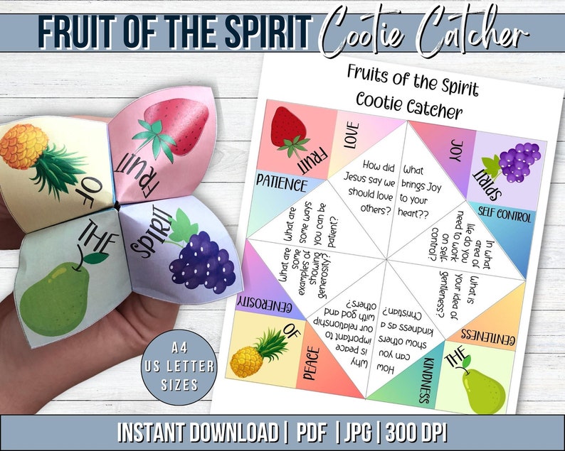 Fruit of the Spirit Cootie Catcher: Sunday School Bible Game (PDF) - Etsy