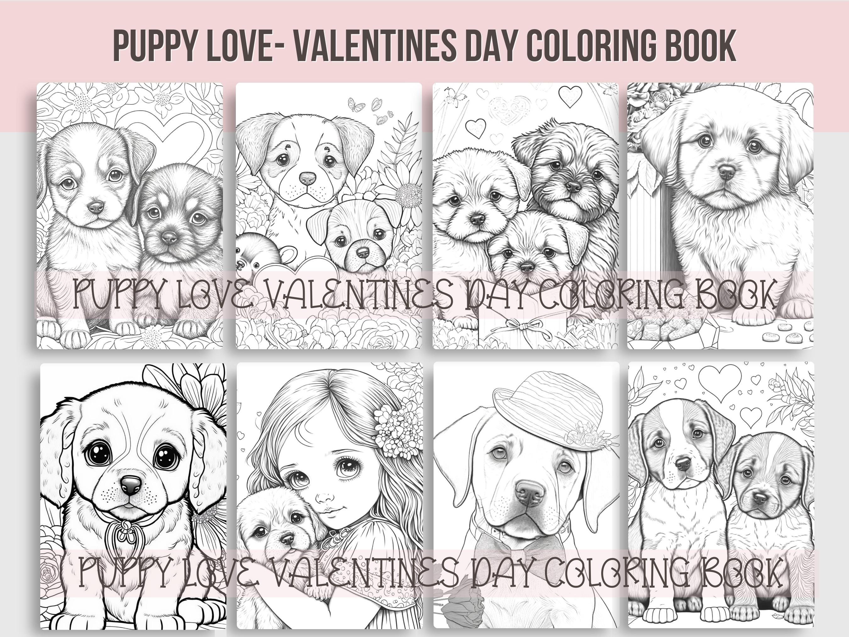 Cute Dogs Printable Coloring Book, Grayscale Coloring Book PDF, Puppies ...
