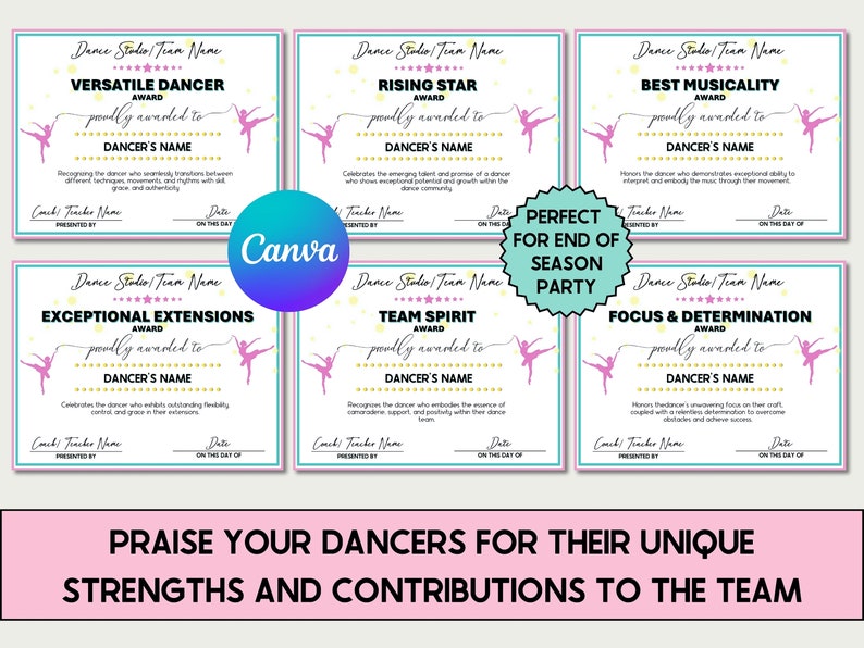 Dance Team Awards: Editable Certificate Templates (canva) - Etsy