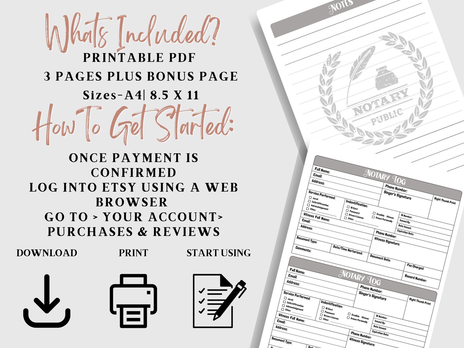 Printable Notary Log Journal for Notary Public Notary Record - Etsy
