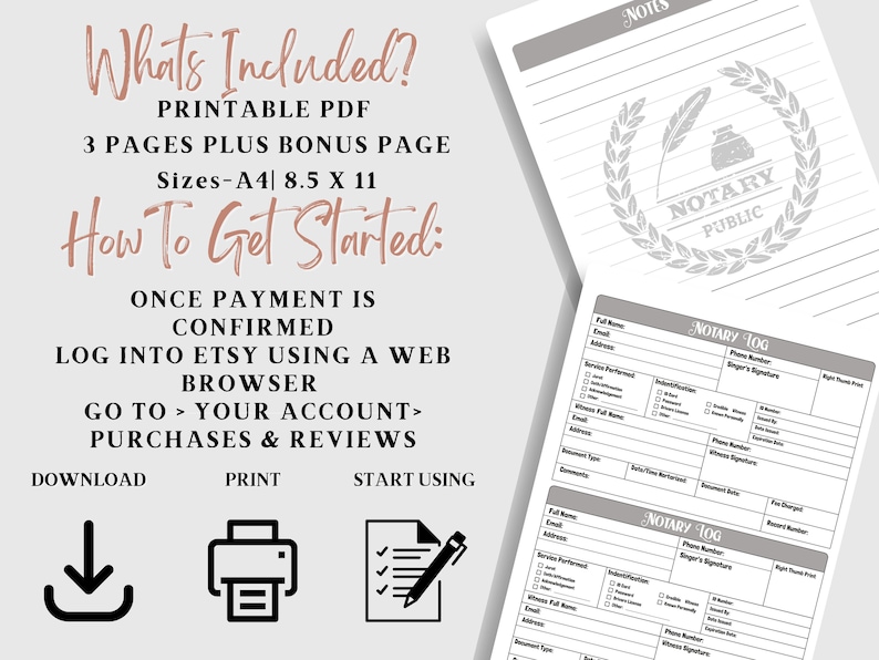 Printable Notary Log Journal: Record Book for Signing Agents (PDF ...