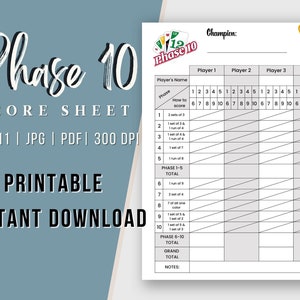 Phase 10 Score Card Printable: PDF Score Sheet (digital Download) - Etsy