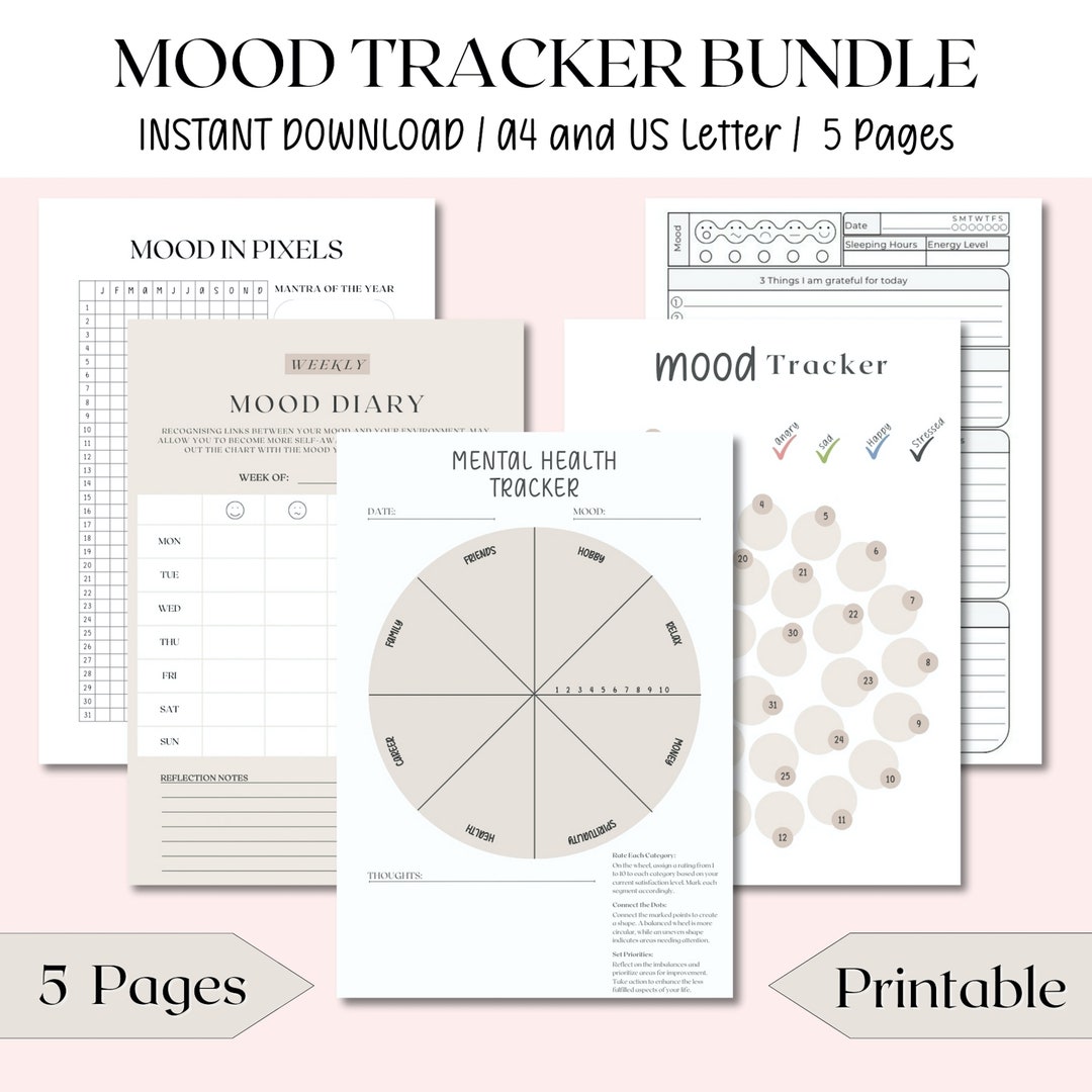 Mood Tracker Printable Journal Inserts, Mood Journal Planner Template ...