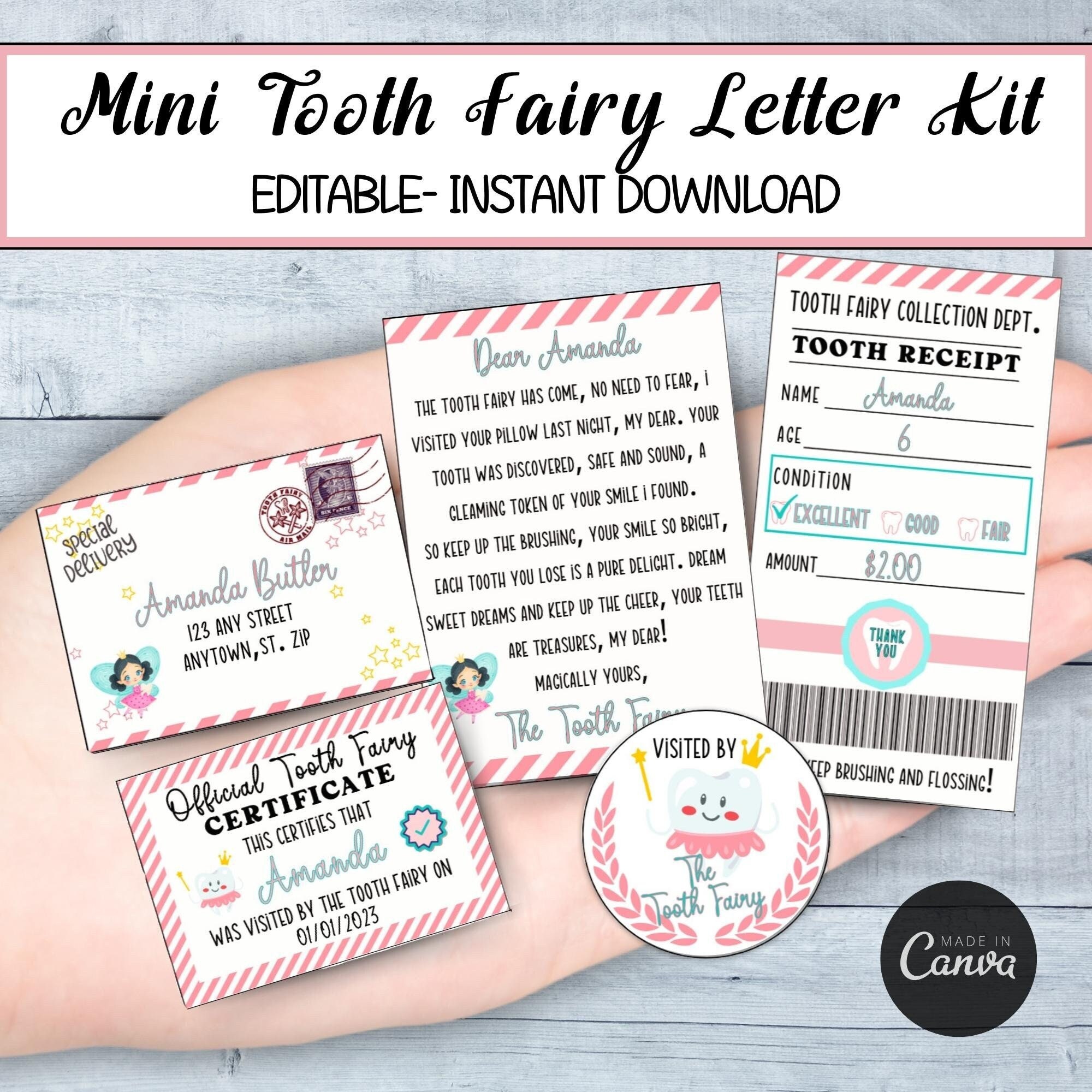 Tooth Fairy Kit Canva Template Tooth Fairy Printable Tooth - Etsy