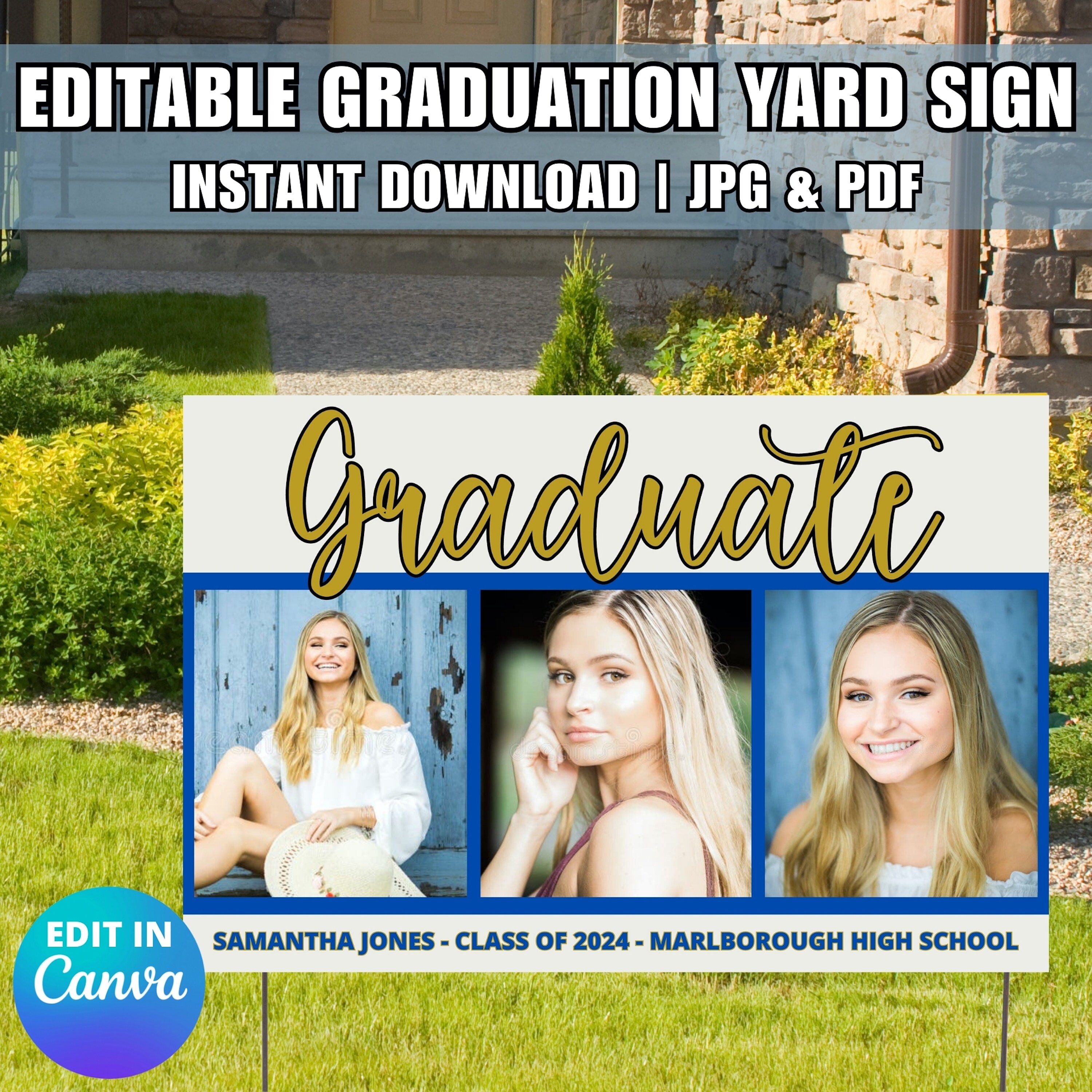 Graduation Yard Sign Canva Template, Class of 2024 Grad Sign, High ...