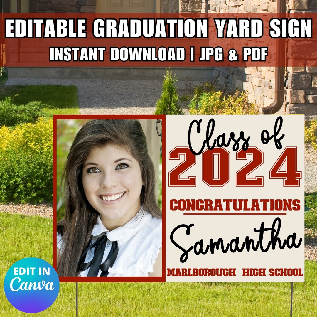 Graduation Yard Sign Canva Template, Class of 2024 Grad Sign, High ...
