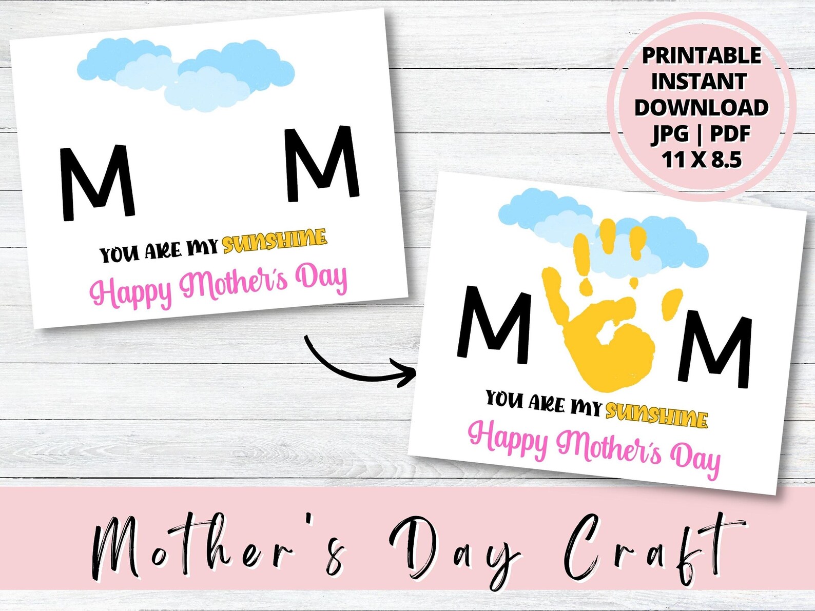 Mothers Day Handprint Craft Printable Card, You Are My Sunshine Mothers ...