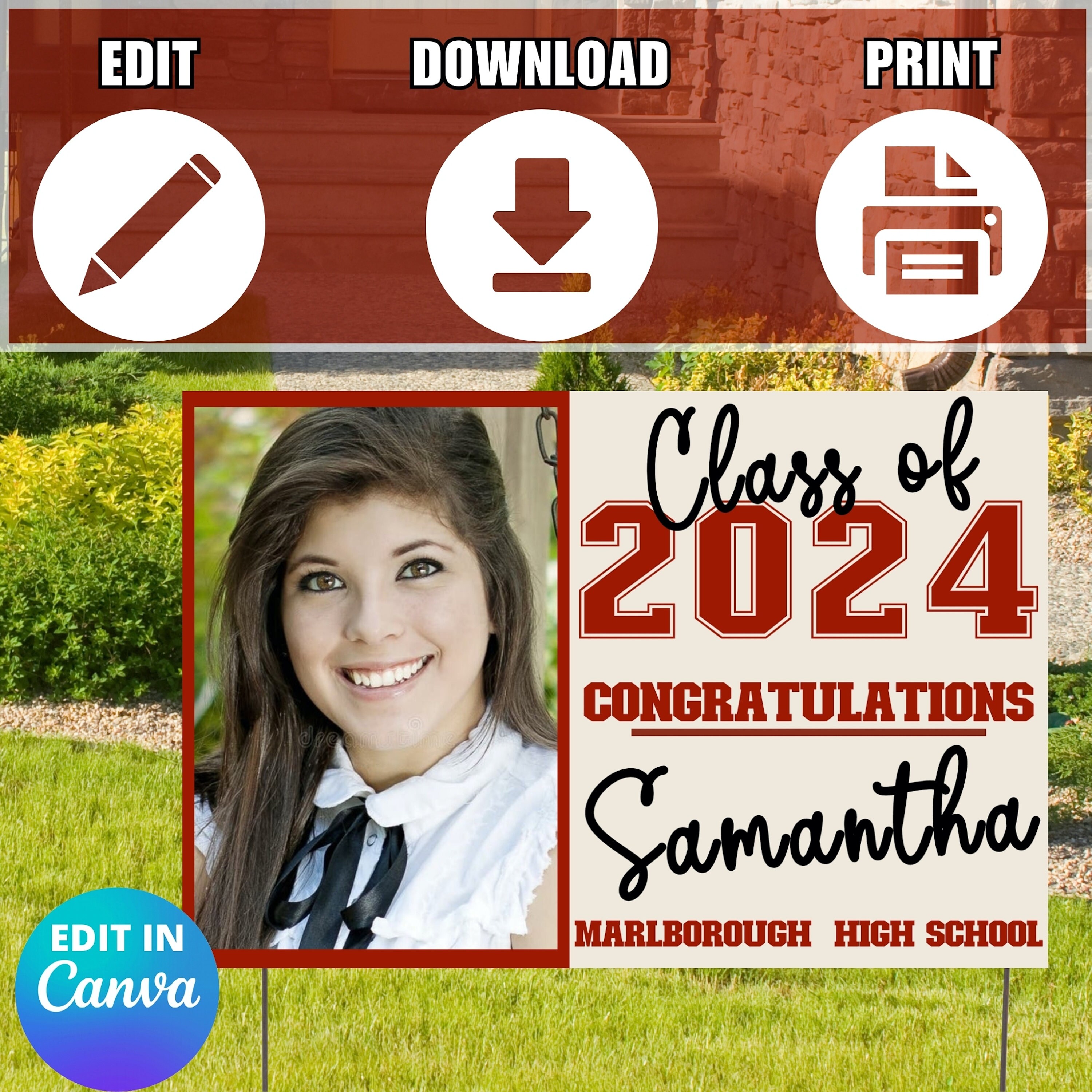 Graduation Yard Sign Canva Template, Class of 2024 Grad Sign, High ...