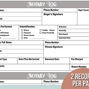 Printable Notary Log Journal for Notary Public , Notary Record Book ...