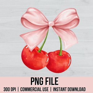 Cherry Pink Bow Coquette PNG: Trendy Ribbon Clipart, Best Seller for ...