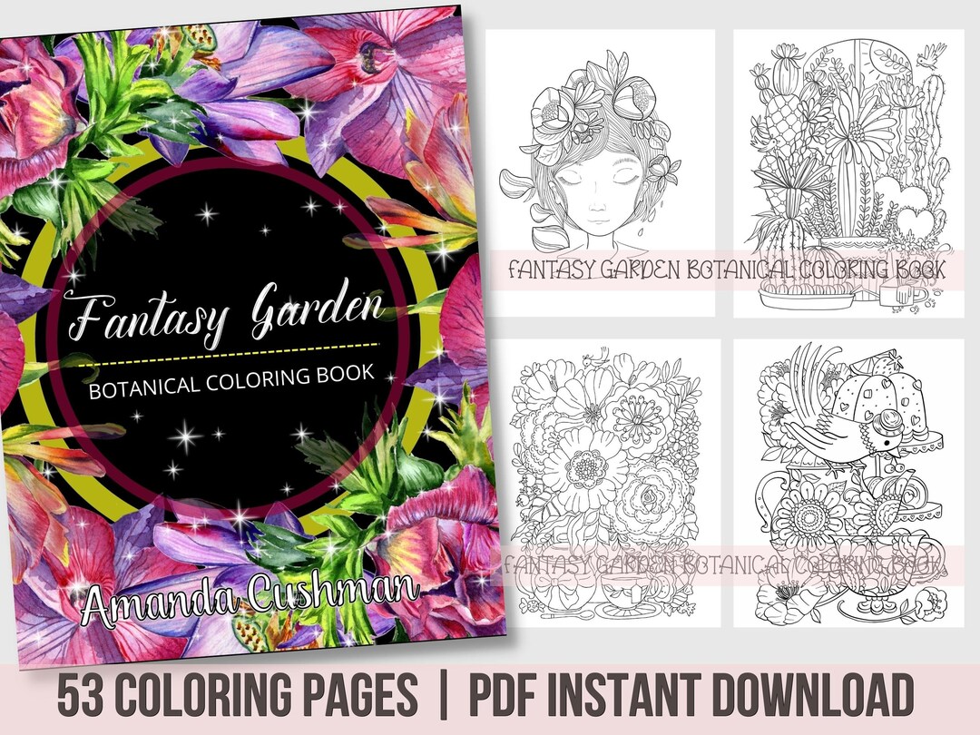 Secret Garden Fantasy Coloring Book PDF, Printable Coloring Page Bundle ...