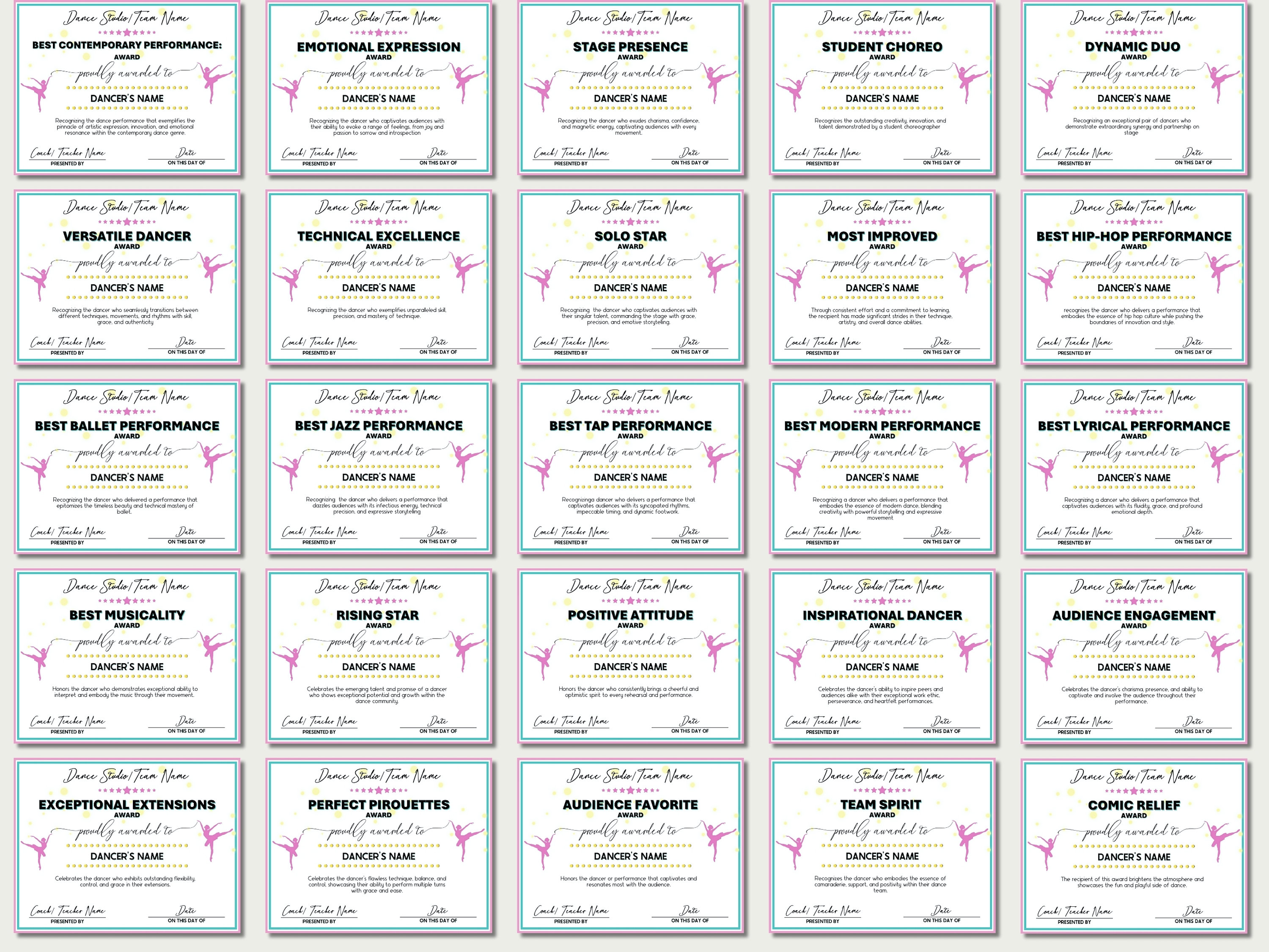 Dance Team Awards, Editable Dance Awards Certificate Template, Dance ...