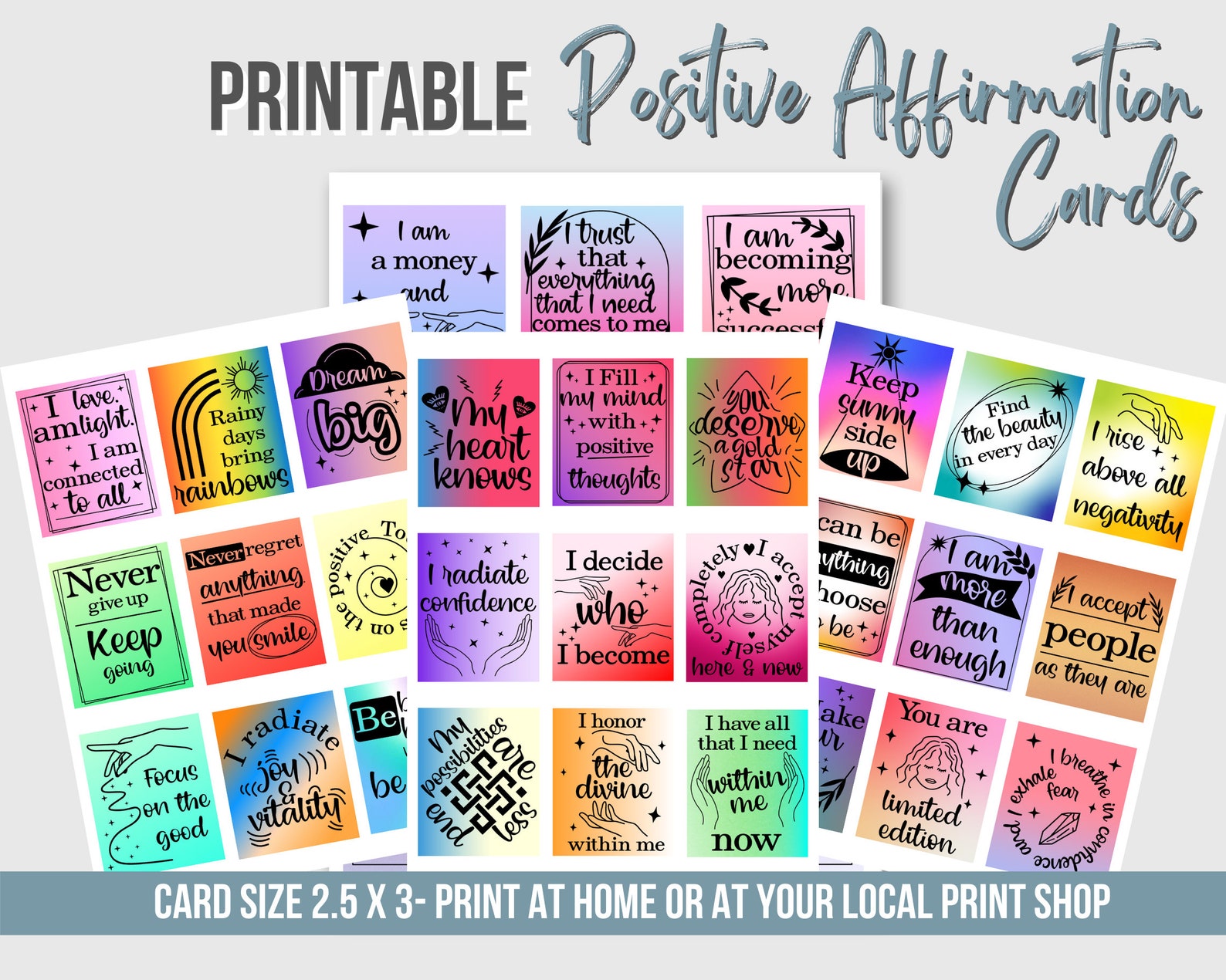 Printable Daily Positive Affirmation Cards for Self Love Healing ...