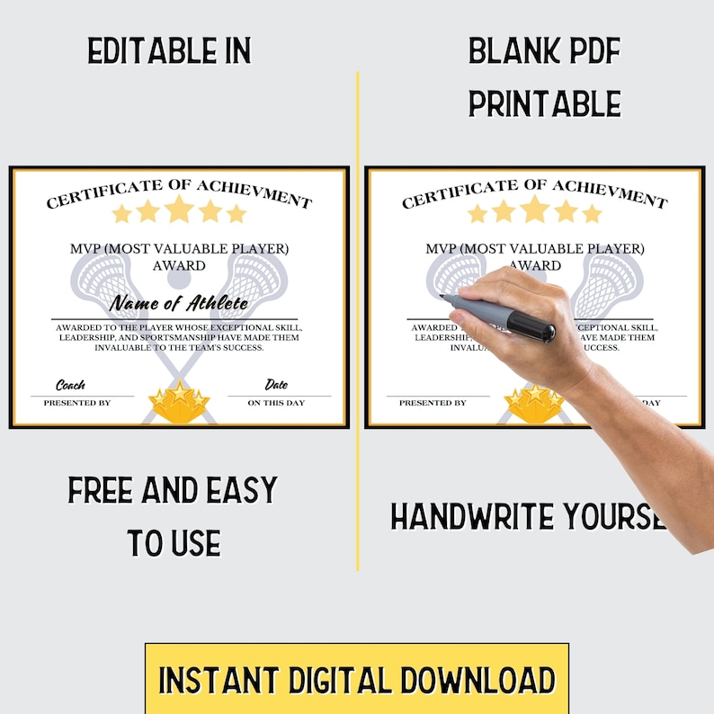 Personalized Lacrosse Award Certificates: MVP, Team, End-of-season ...