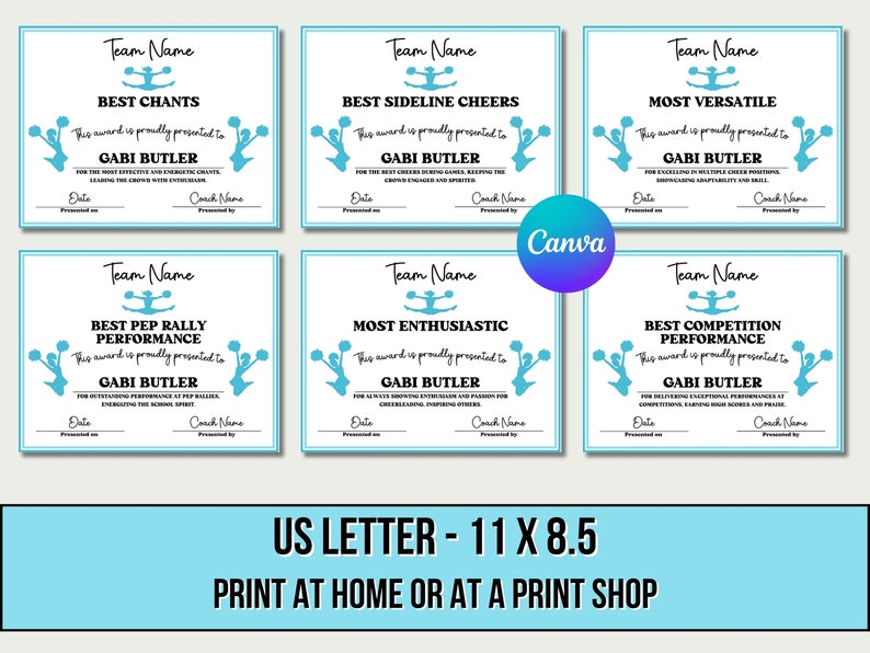 Cheer Awards Certificate Template: Editable Cheerleading Team Gifts ...