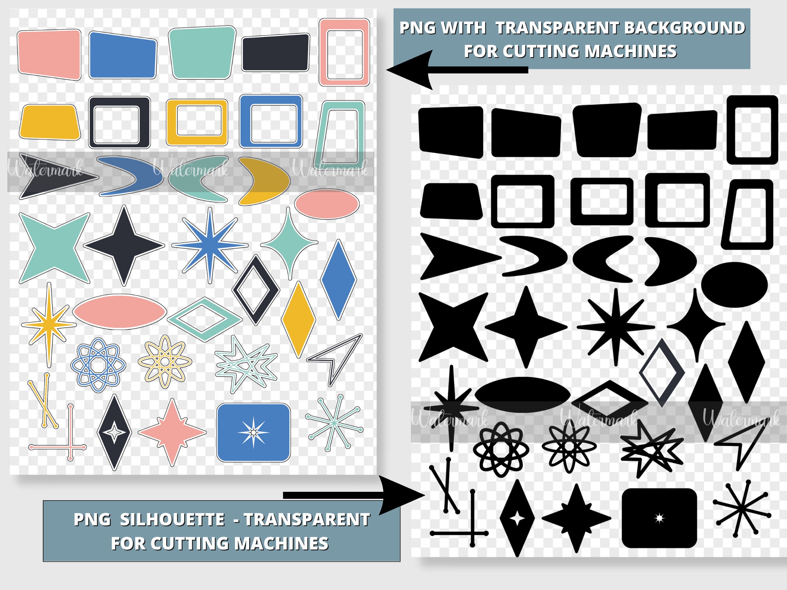 Printable Mid Century Modern Stickers for Planner & Crafts, Retro ...