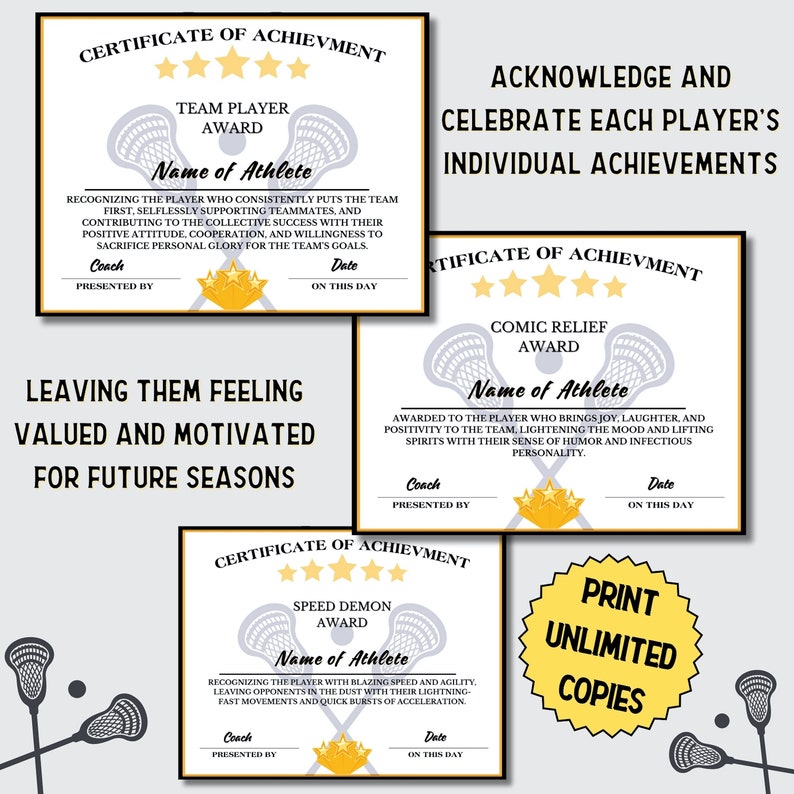 Personalized Lacrosse Award Certificates: MVP, Team, End-of-season ...