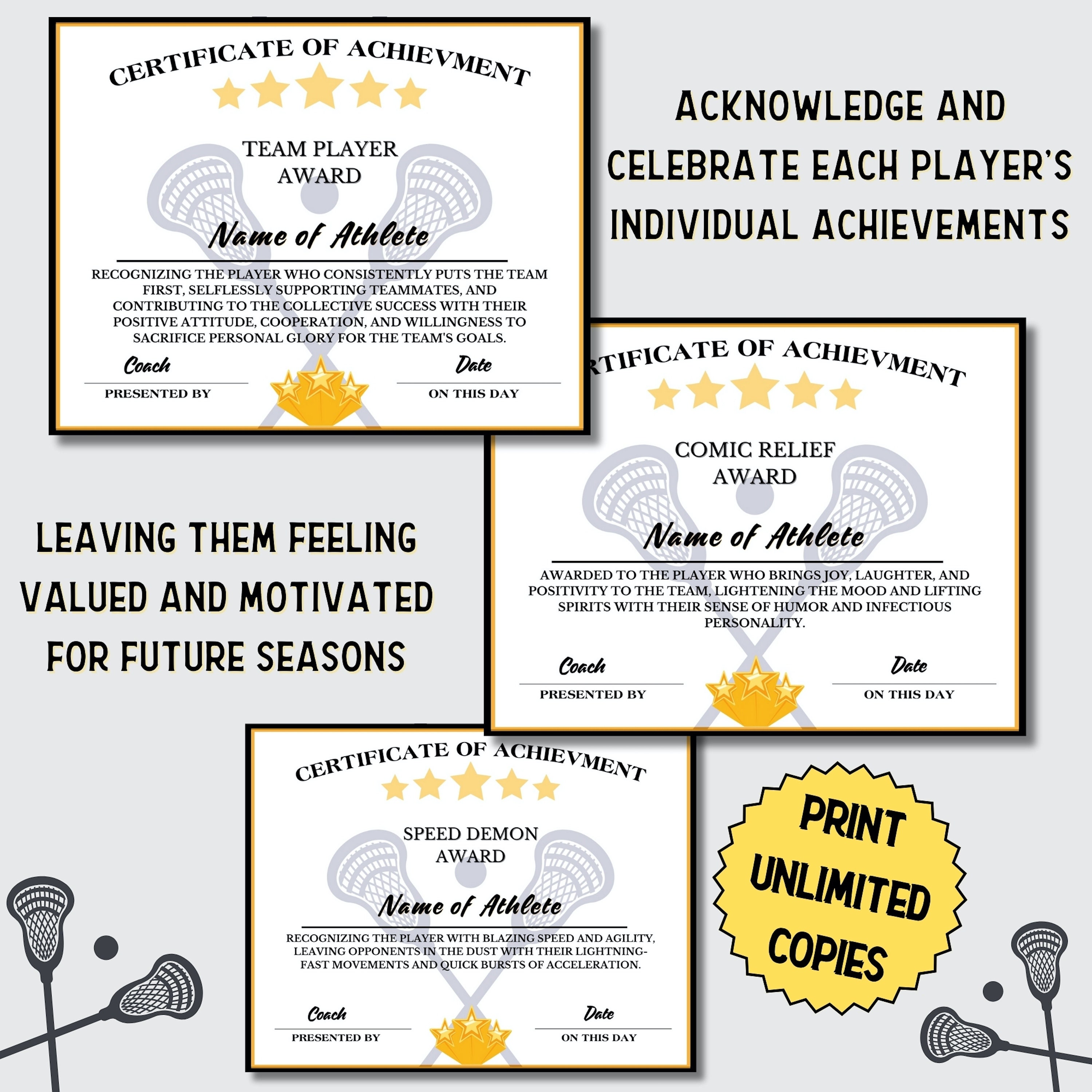 Personalized Lacrosse Award Certificates: MVP, Team, End-of-season ...