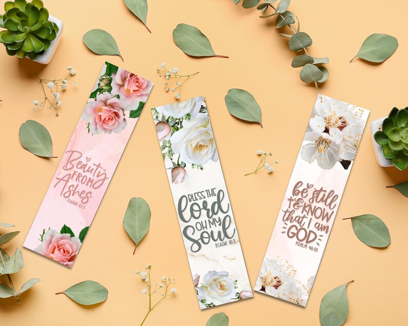 Floral Bible Verse Bookmarks: Scripture Watercolor Set (digital ...