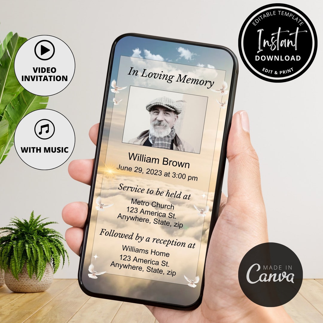 Editable Funeral Invitation, Memorial Service Evite, Funeral ...