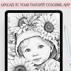 Sunflower Baby Coloring Pages, Realistic Grayscale Coloring, Cute Baby ...