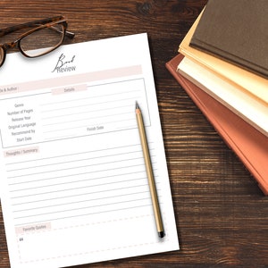 Reading Log Printable Journal, Book Review Journal, Bookshelf Book ...