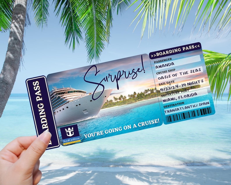 Cruise Boarding Pass Canva Editable Template: Royal Caribbean Surprise ...
