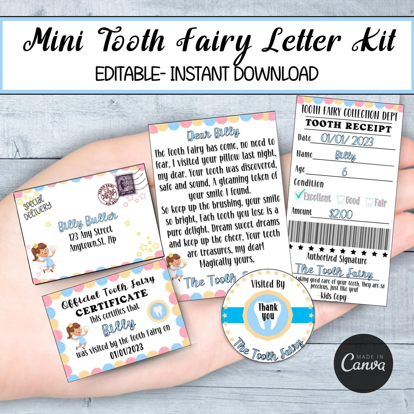 Tooth Fairy Kit Canva Template Tooth Fairy Printable Tooth - Etsy