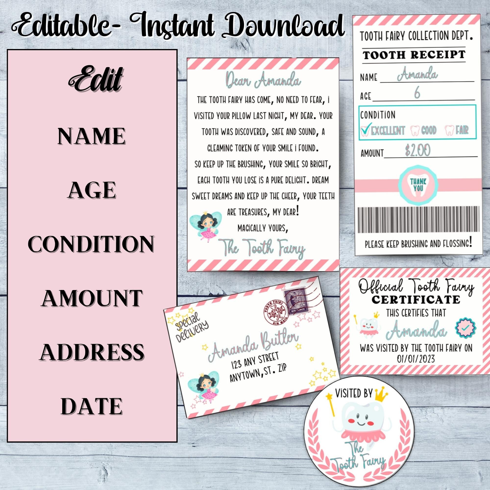 Tooth Fairy Kit Canva Template Tooth Fairy Printable Tooth - Etsy