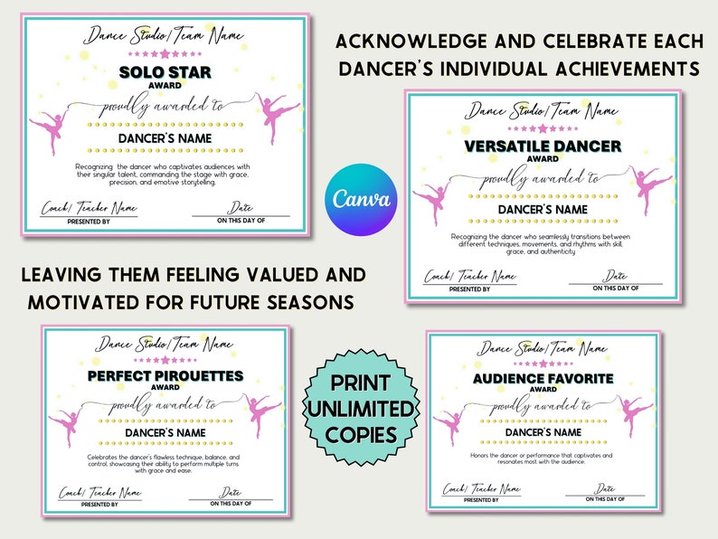 Dance Team Awards: Editable Certificate Templates (canva) - Etsy