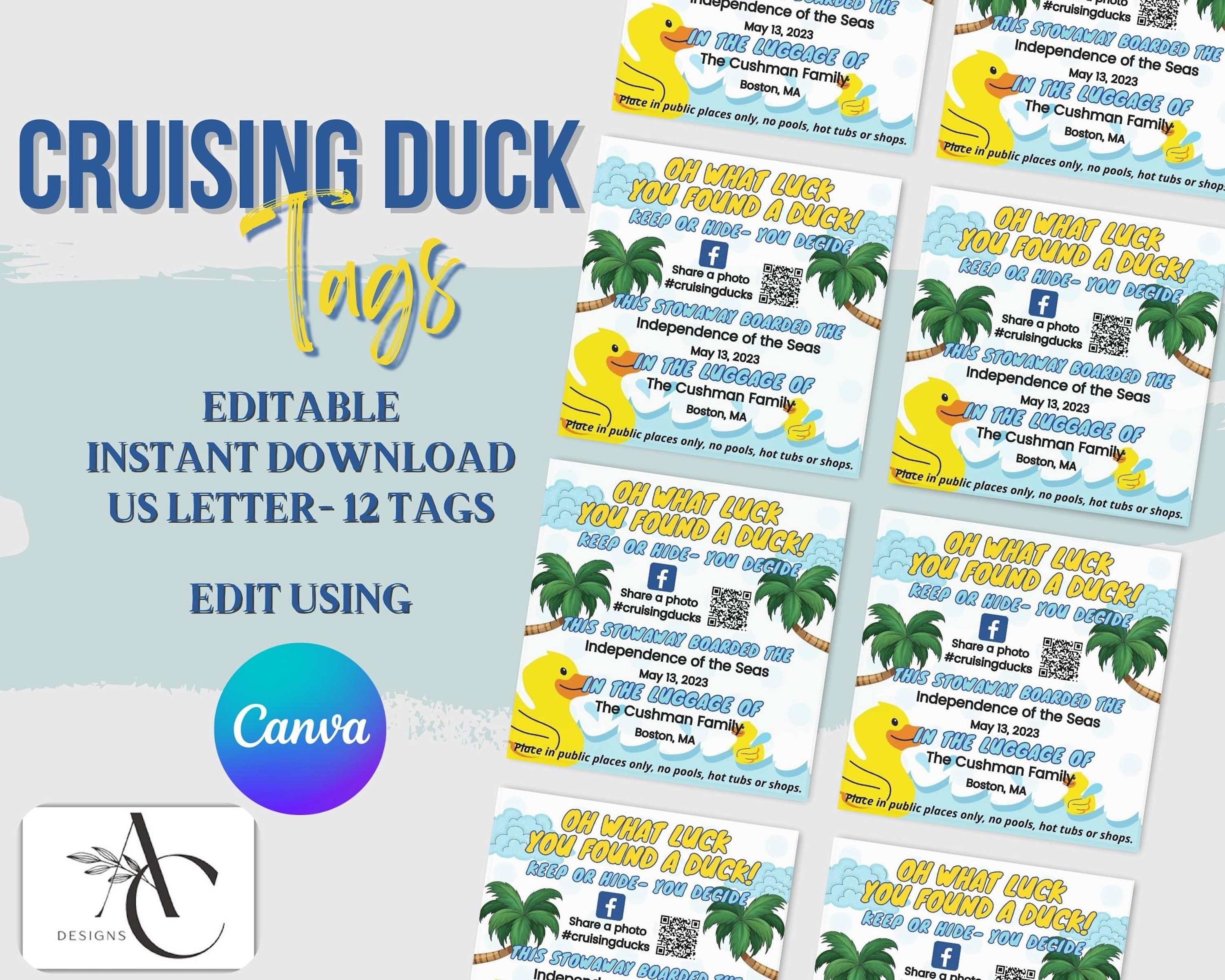 Cruising Duck Editable Tags, Cruise Printables Duck Tags Template ...