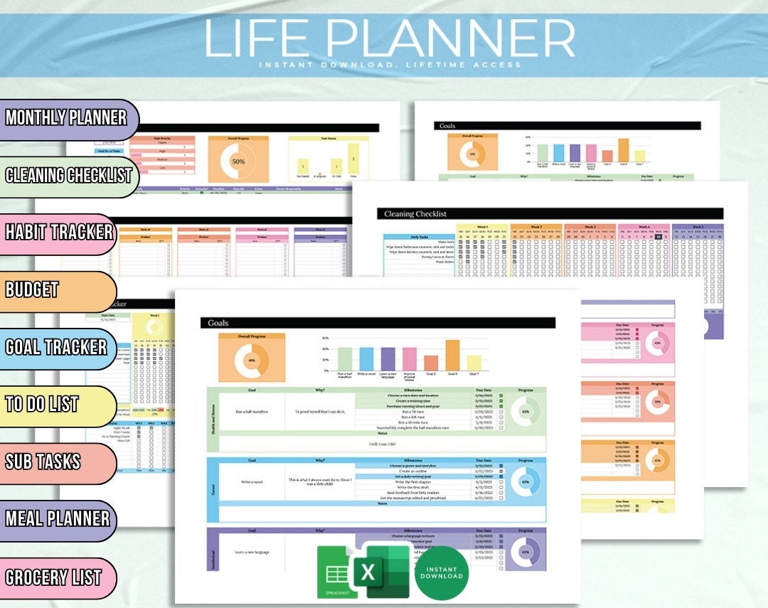 Digital Life Planner: Google Sheets & Excel, Budget, Meal Plan (PDF) - Etsy