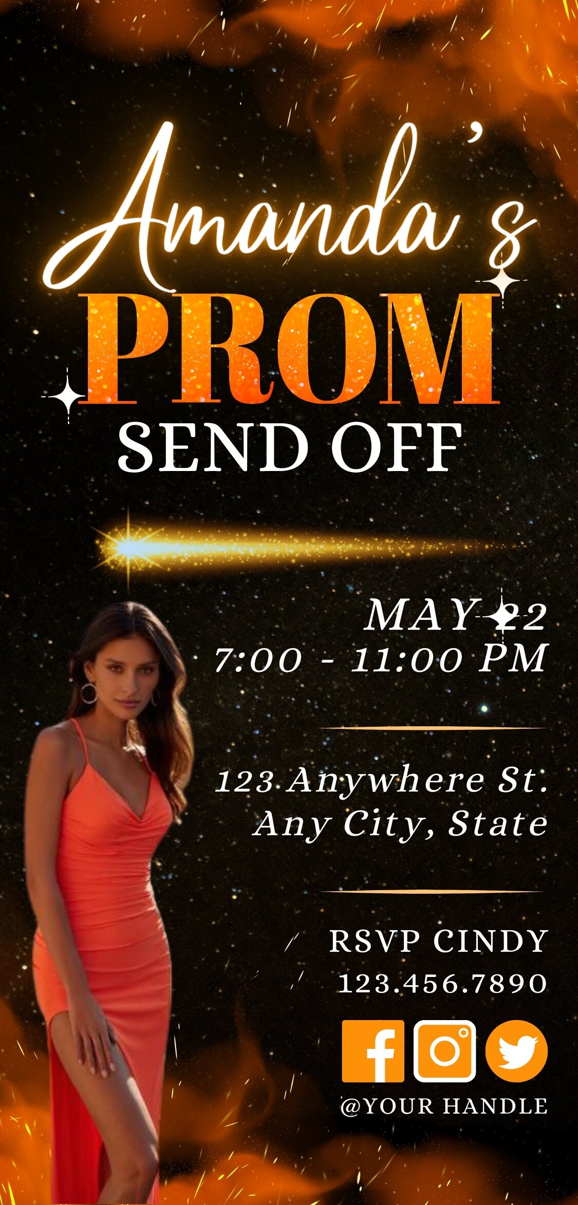 Animated Orange Prom Send off Video Invitation, Digital Prom Party ...