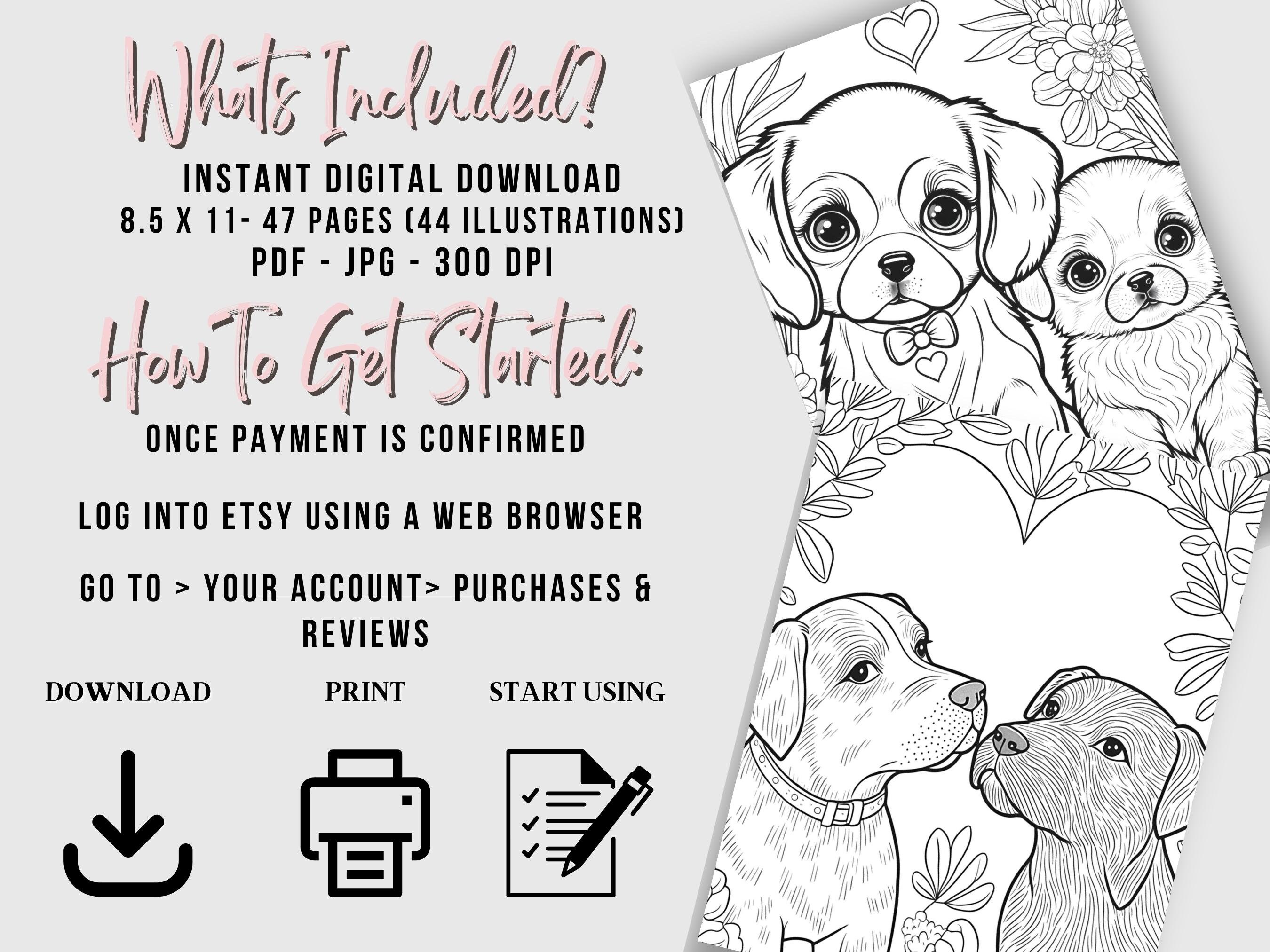 Cute Dogs Printable Coloring Book Grayscale Coloring Book - Etsy