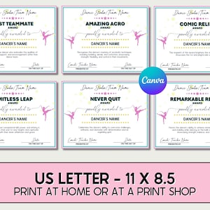 Dance Team Awards: Editable Certificate Templates (canva) - Etsy