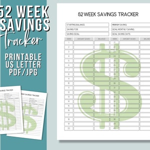 52 Week Savings Chart Printable, 52 Week Challenge Saving Tracker ...