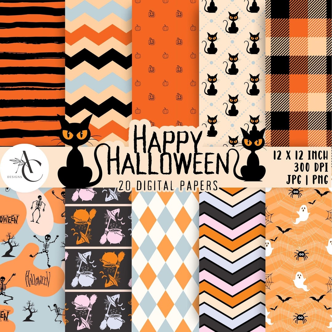 Halloween Digital Paper Pack, Pastel Halloween Seamless Patterns, Pink ...